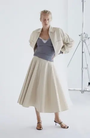 Mango Flared Stretch Cotton Midi Skirt