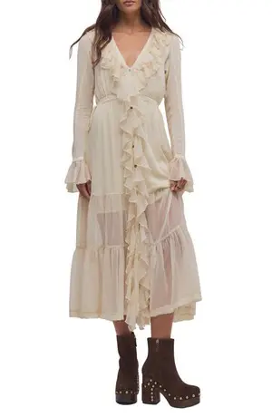 Free People Isla Ruffle Long Sleeve Midi Dress - Tea