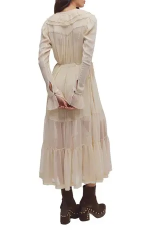 Free People Isla Ruffle Long Sleeve Midi Dress - Tea