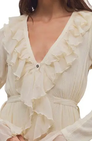 Free People Isla Ruffle Long Sleeve Midi Dress - Tea