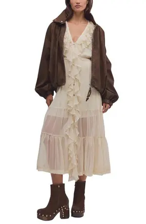 Free People Isla Ruffle Long Sleeve Midi Dress - Tea