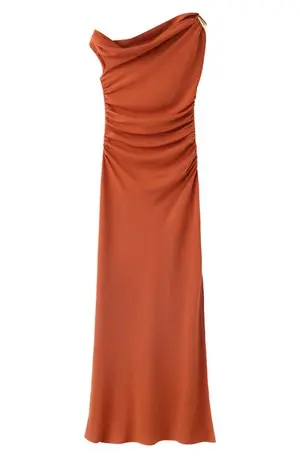 Mango Asymmetric One Shoulder Midi Dress - Orange