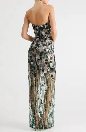 HELSI Cher Sequin Mixed Print Strapless Gown - Emerald