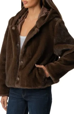 Kut From The Kloth Saskia Hooded Faux Fur Jacket - Chocolate
