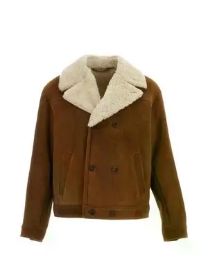 EMMETI Double-breasted Shearling-collar Jacket - Brown