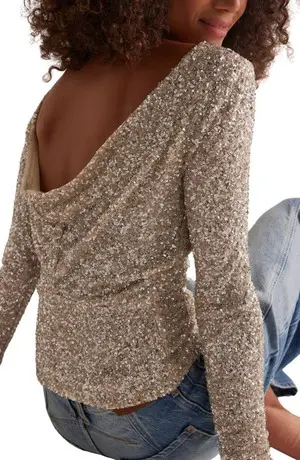 Free People Intimately Fp Leading The Way Sequin Long Sleeve Tee - Silver