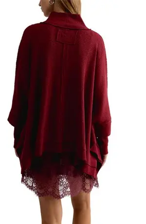 Free People Moon Daisy Mock Neck Top - Cabernet