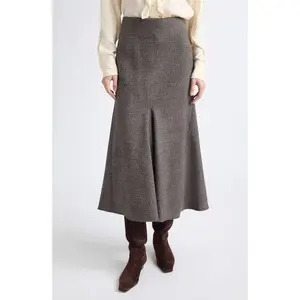 Etro Check Wool Midi Skirt - Multi Gray Base