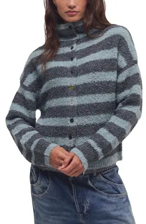 Free People Button Collection Mock Neck Cardigan - Storm Cloud