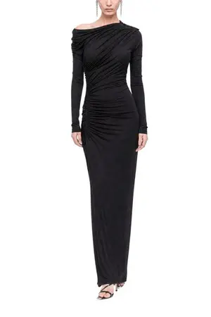 NOCTURNE Asymmetric Draped Maxi Dress - Black