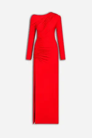 NOCTURNE Asymmetric Draped Maxi Dress - Red