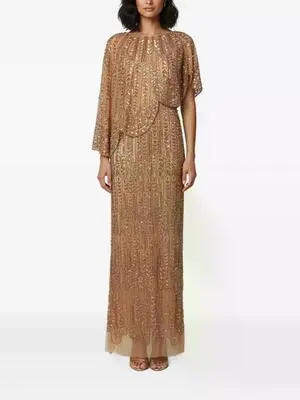 Elisabetta Franchi Embellished Asymmetric Cape Midi Dress