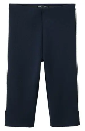 Mango Contrast Stripe Knit Mid Rise Capri Pants - Navy