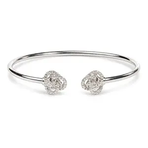 HAUS OF BRILLIANCE 925 Sterling Diamond Accent Love Knot Flexy Open Bangle Bracelet - Silver