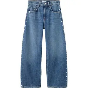 Mango Studded Mid Rise Balloon Jeans - Medium Blue