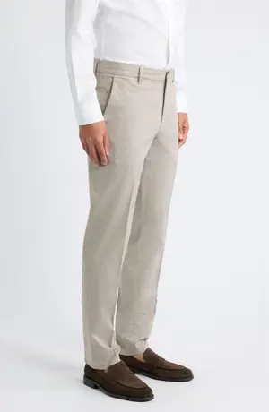 Nordstrom Everyday Flat Front Stretch Cotton Dress Pants - Tan Houndstooth