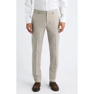Nordstrom Everyday Flat Front Stretch Cotton Trousers - Tan Houndstooth