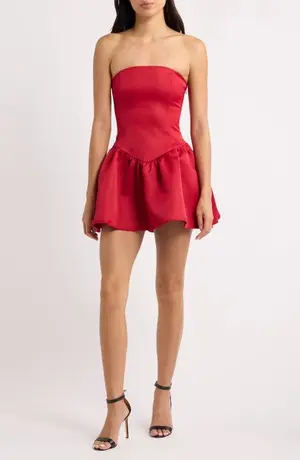 Princess Polly Soft Bloom Drop Waist Minidress - Red