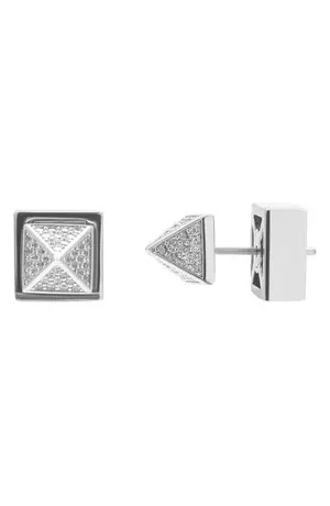 EDDIEBORGO Pave Asymmetric Pyramid Stud Earrings - Silver