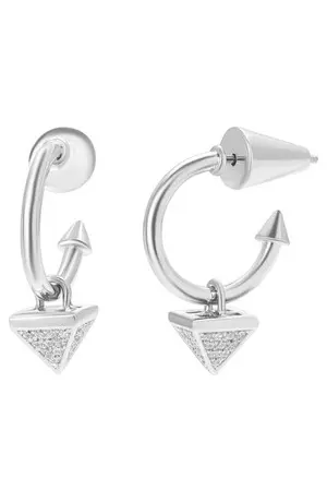 EDDIEBORGO Pav9 Pyramid Charm Hoop Earrings - Silver