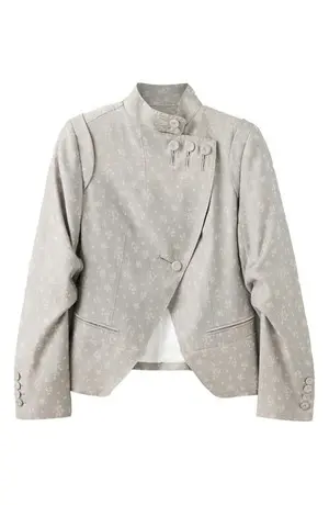 Mango Floral Jacquard Asymmetric Jacket - Blue