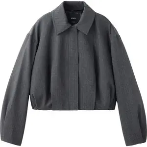 Mango Pinstripe Bomber Jacket - Grey
