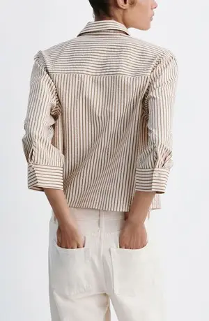 Mango Rhinestone Striped Shirt