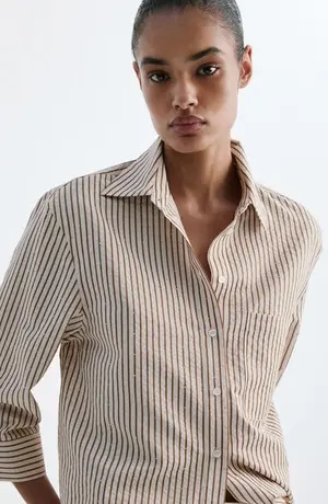Mango Rhinestone Striped Shirt