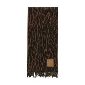 GANNI Leopard Print Logo Scarf - Brown