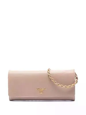 Prada 2024 Saffiano Lux Wallet On Chain Long Wallets - Brown