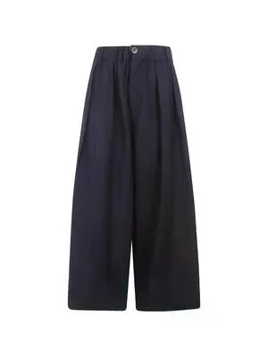 UMA WANG Pleated Linen Palazzo Trousers - Blue