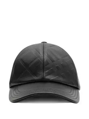 Burberry Embossed Check Leather Baseball Cap - Black