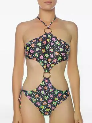 Moschino Heart-print Ring-detail Swimsuit - Black