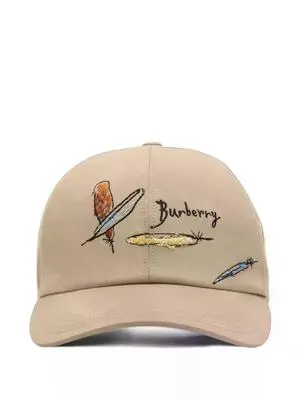 Burberry Feather Embroidered Cotton Baseball Cap - Neutrals
