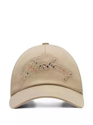 Burberry Check Cursive Logo Gabardine Baseball Cap