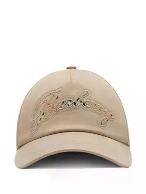Burberry Check Cursive Logo Gabardine Baseball Cap - Neutrals