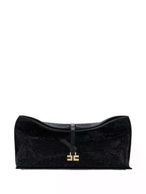 Elisabetta Franchi Boulevard Leather Clutch Bag With Rhinestones - Black