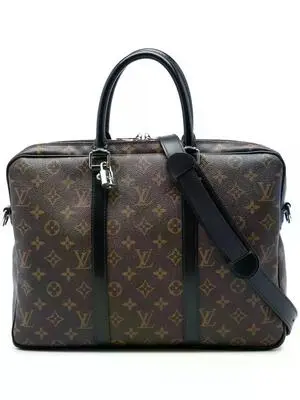 LOUIS VUITTON 2015 Monogram Macassar Porte Documents Jour Business Bag - Brown
