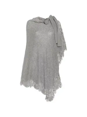 Ermanno Scervino Lace-trim Bow-detail Poncho - Grey