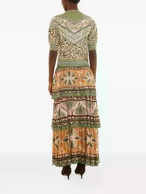 Farm Rio Tiered Foliage-print Maxi Skirt