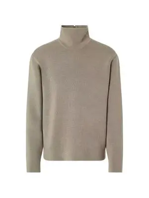 Zegna Taupe Wool And Canapa Yarn Turtleneck
