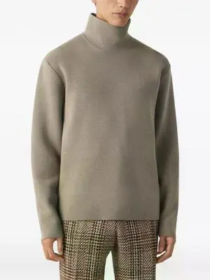 Zegna Taupe Wool And Canapa Yarn Turtleneck
