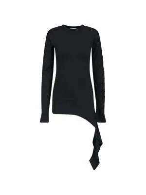 LOW CLASSIC Asymmetric Ruffled T-shirt - Black