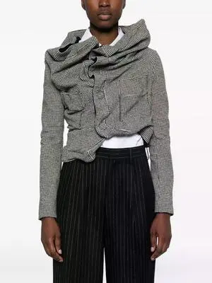 Junya Watanabe Houndstooth-pattern Draped-design Jacket - Black