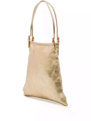 Prada 2000-2013 Metallic Calfskin Woven Slit Patterned Handbag