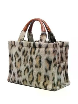 Celine 2023 Small Leopard Print Felt Cuir Triomphe Cabas Thais Satchel