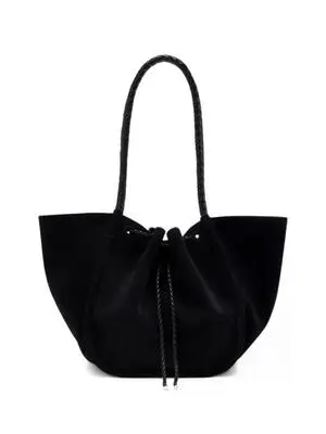 Proenza Schouler Large Ruched Tote In Suede And Braided Calf - Black