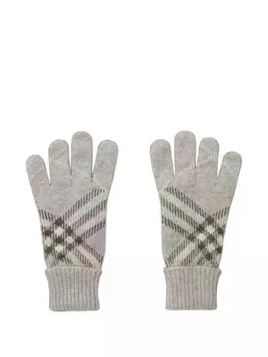 Burberry Check Cashmere Blend Gloves - Grey