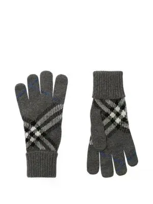 Burberry Check Cashmere Blend Gloves - Grey