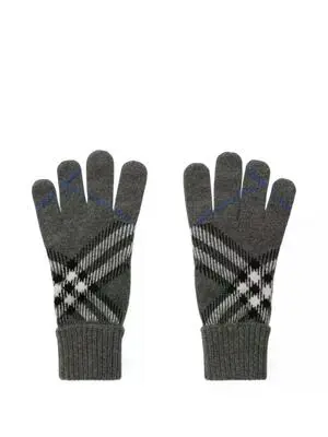 Burberry Check Cashmere Blend Gloves - Grey